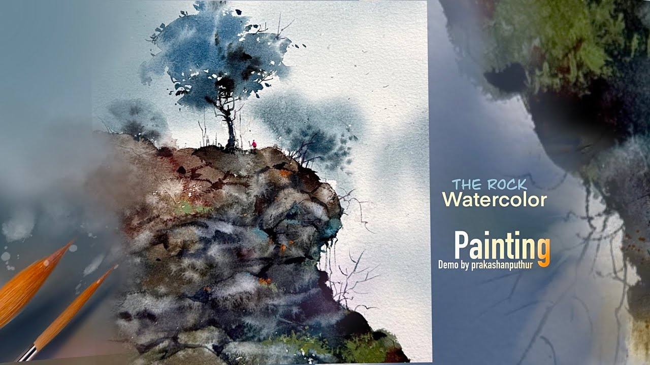 The best way to draw a landscape | The rock effect | painting demo by ...