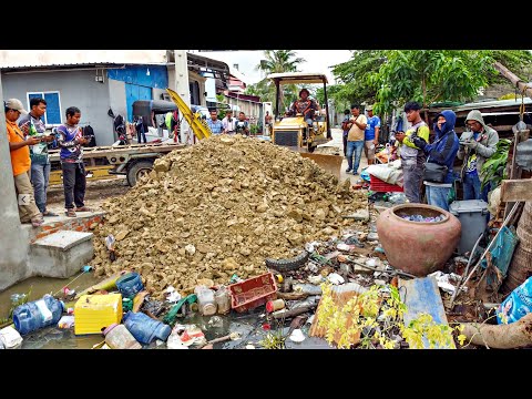 Fantastic New Project!! Filling Land By Bulldozer Push soil Delete Garbage with Dump Truck