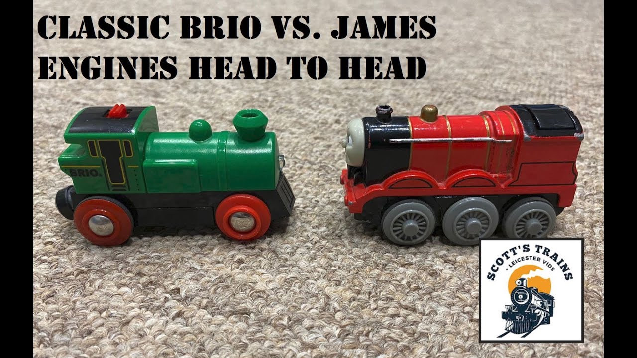 Wooden trains - classic brio engine vs Mattel James engine, racing ...