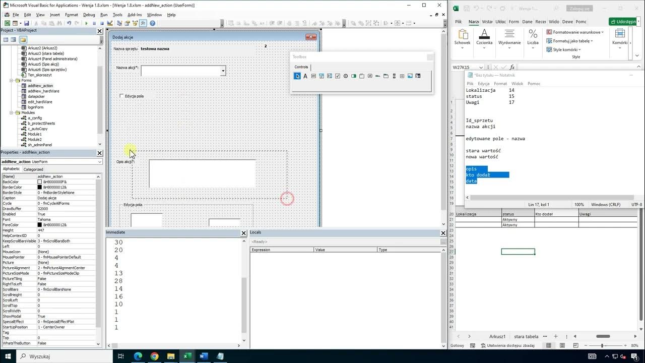 2.24. Dodawanie "akcji" do sprzętu - budowa formularza cz1. [projekt EXCEL w VBA dla ...