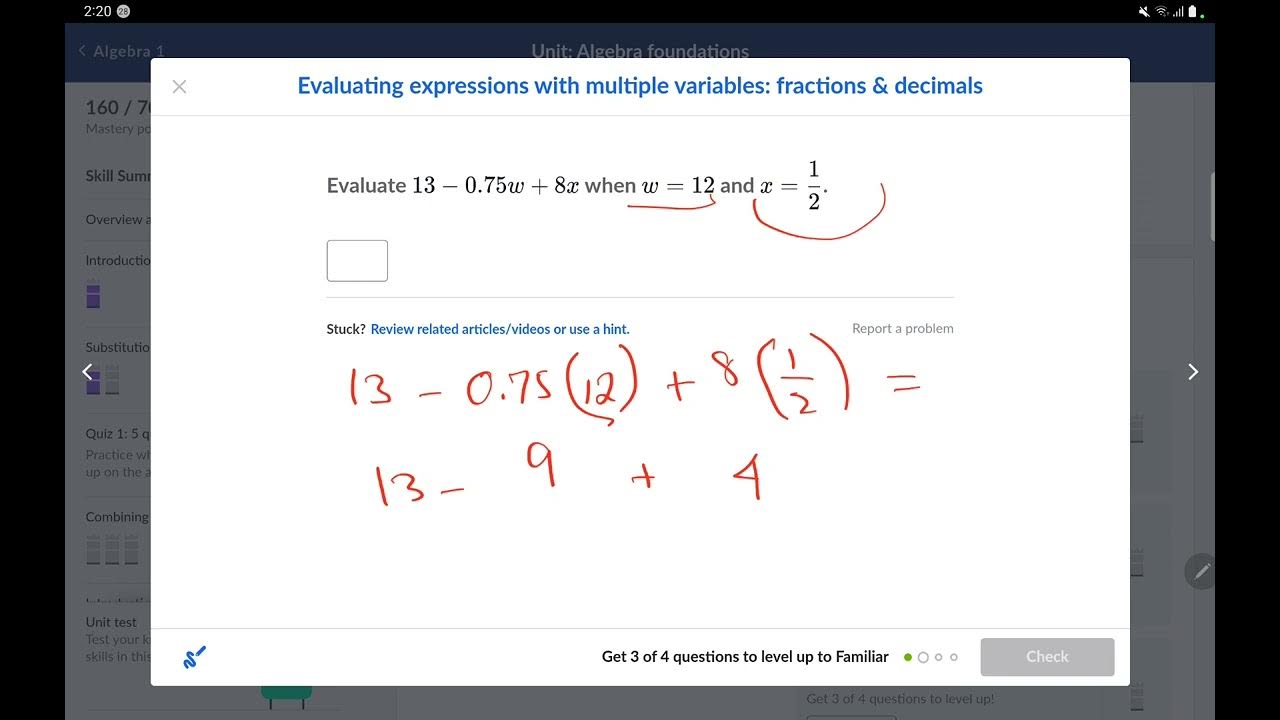 A1.3: Evaluating expressions with multiple variables: fractions ...