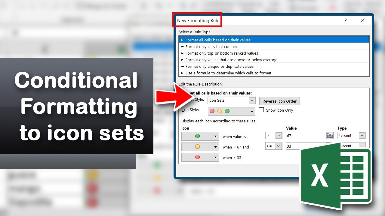 How to apply Conditional Formatting to icon sets in Excel - YouTube