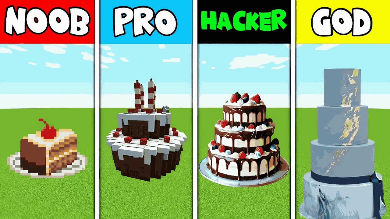 Epic Minecraft Battle: CAKE BUILD CHALLENGE - NOOB vs PRO vs HACKER vs ...