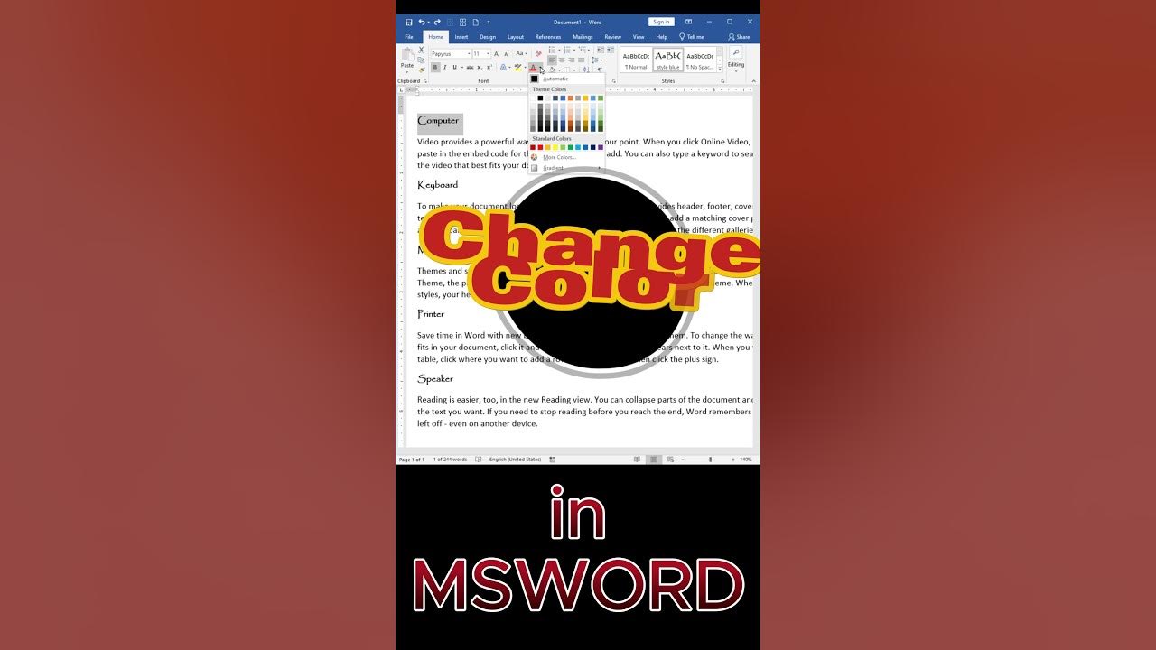 How to change colour text in Ms Word - #youtubeshorts #ytshorts #msword - YouTube