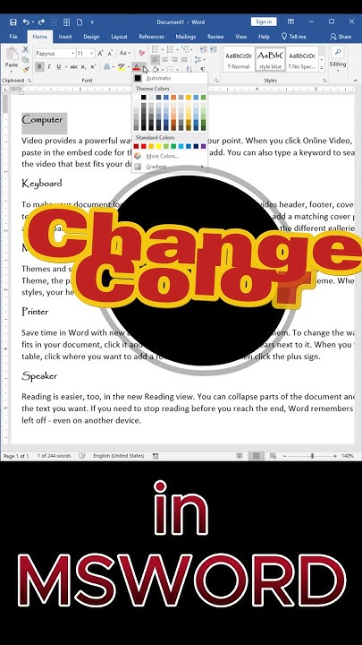 How to change colour text in Ms Word - #youtubeshorts #ytshorts #msword - YouTube