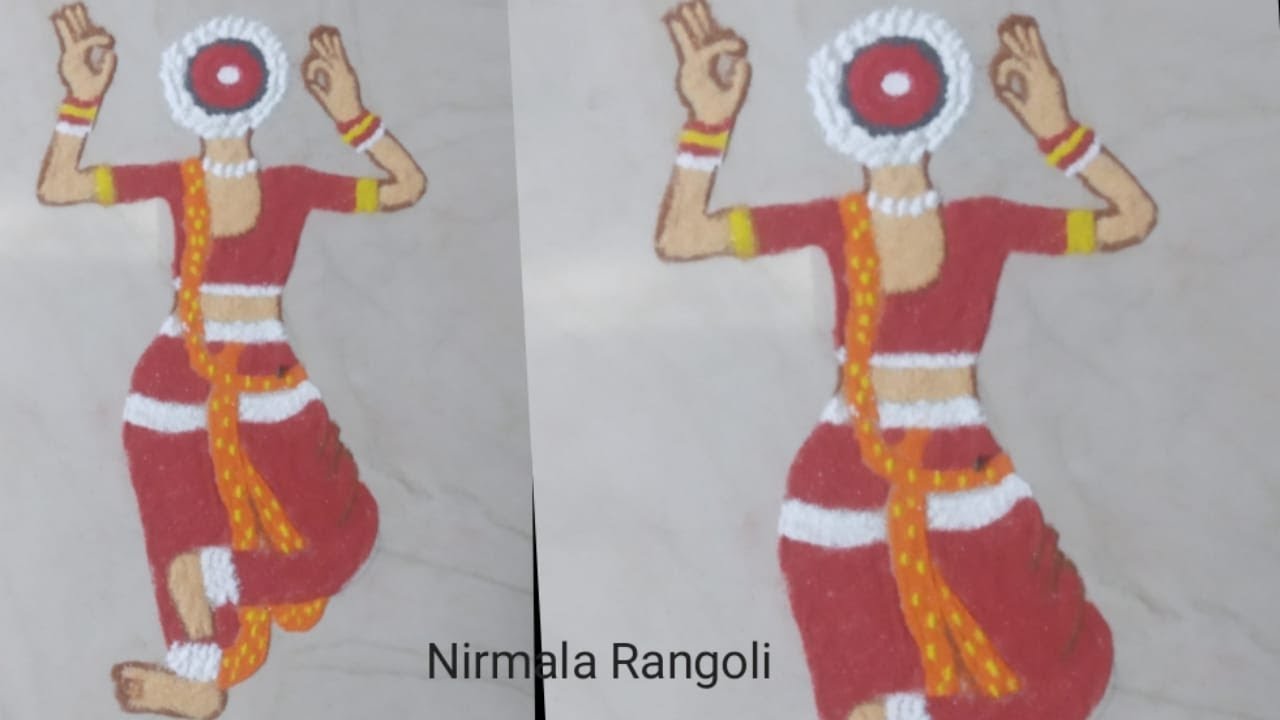 Lady Classical dance Rangoli design/Lady dance Rangoli/Women's day ...