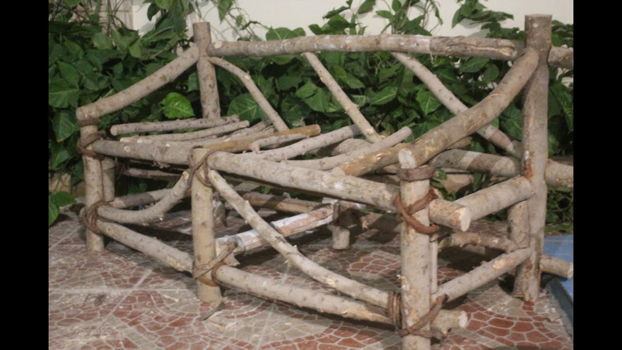 Turning a tree into a garden couch using hand tools - YouTube