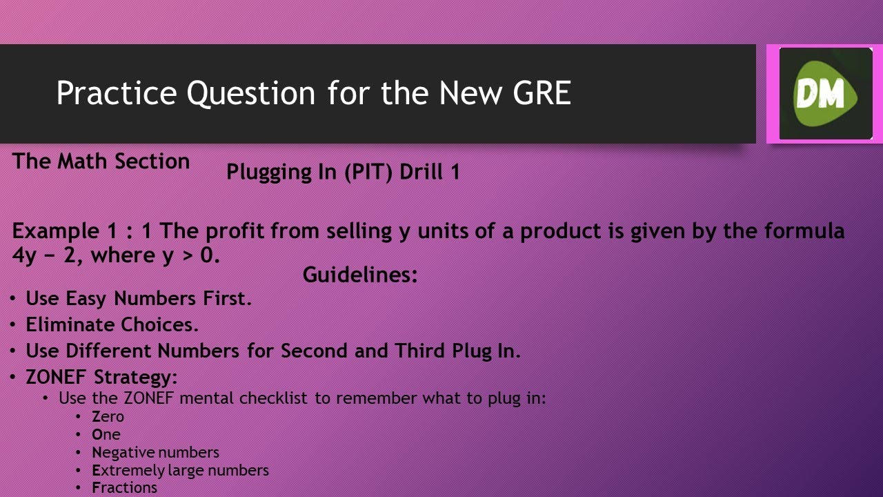 GRE Math Practice Plugging In for Quantitative Comparison|Drill 1 ...