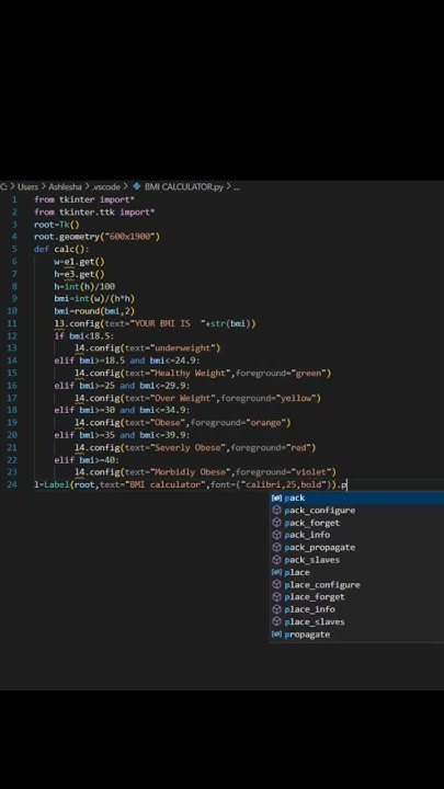BMI calculator using python #python #coding #programming #gui - YouTube