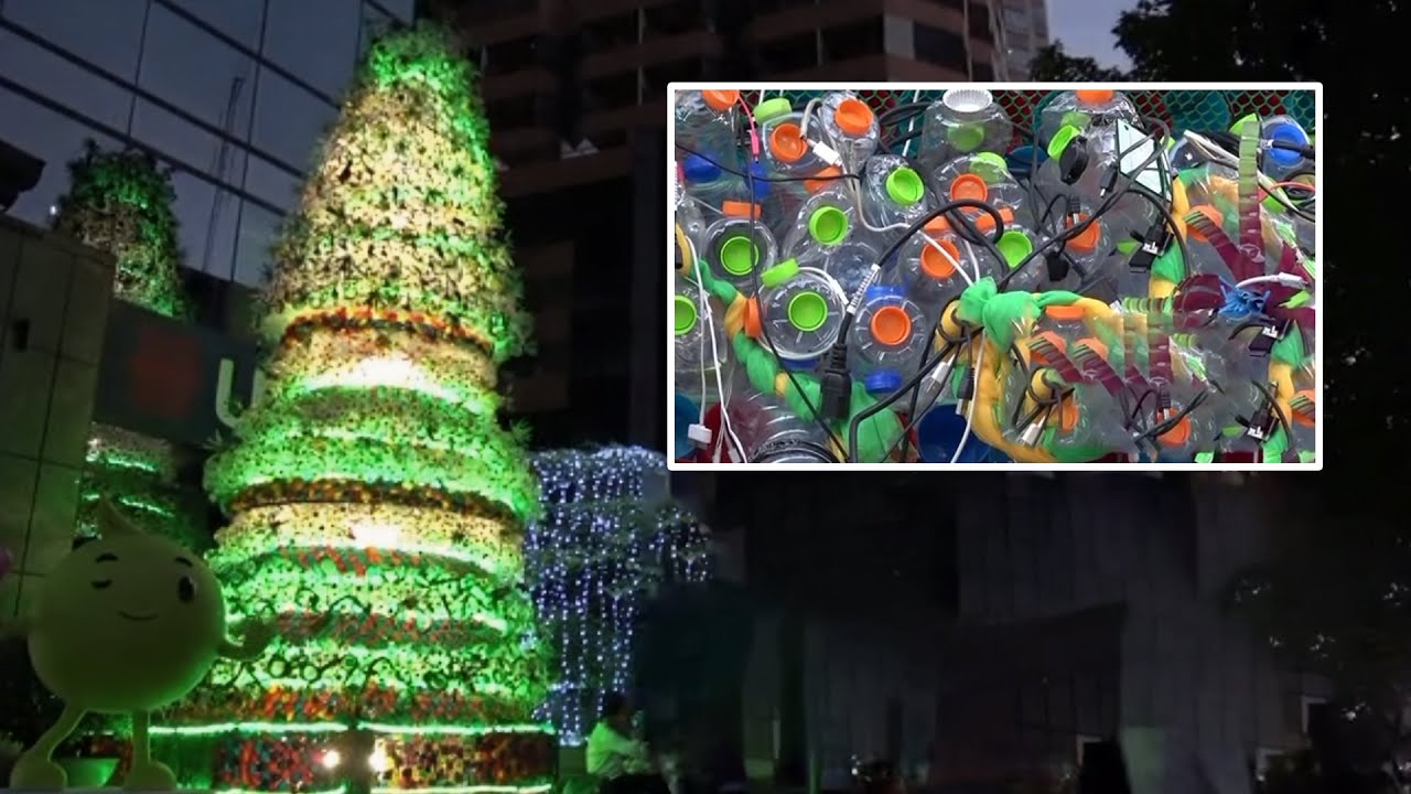 Giant Christmas Tree Made From Recycled Plastic Bottles - YouTube