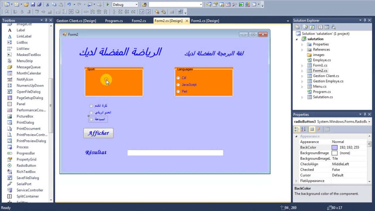 C# Démo 107 Initiation Programmation des Interfaces graphiques RadioBox ...