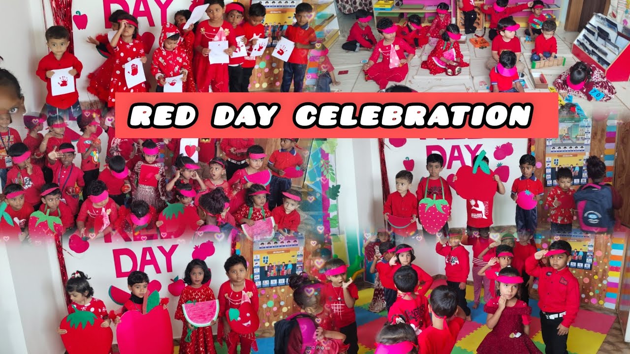 Red Day Celebration🍒🍎🌹 ️🟥🎈🎀🔴| Full Day Routine of Preschool kids at ...