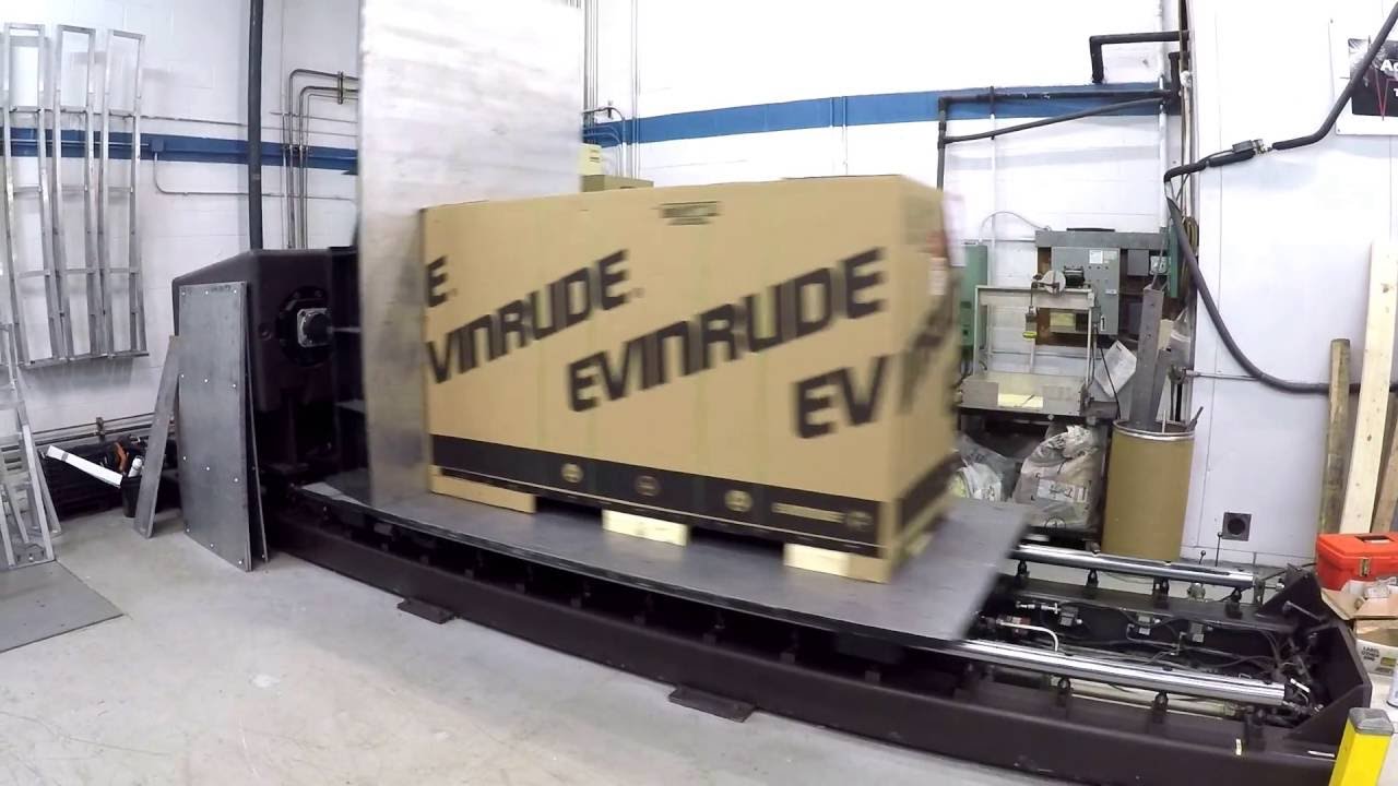 ISTA Horizontal Impact Test (HITS) of an Evinrude Motor Pallet - YouTube