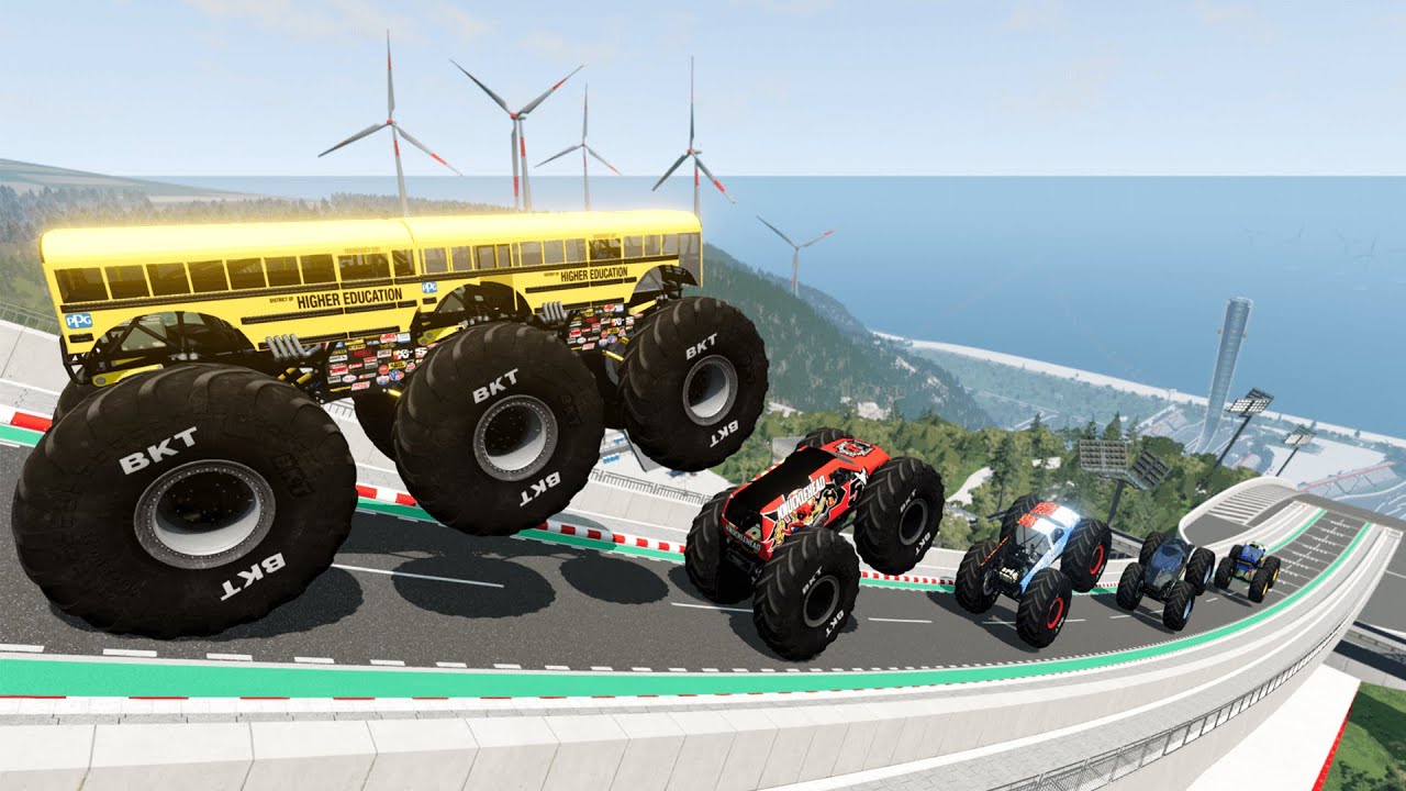 Epic Hight Speed Jump Monster Jam and Cars Jump & Crash #001 BeamNG ...