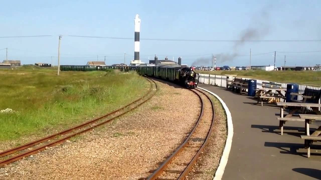 Romney, Hythe and Dymchurch railway. Dr Syn arriving at Dungeness ...