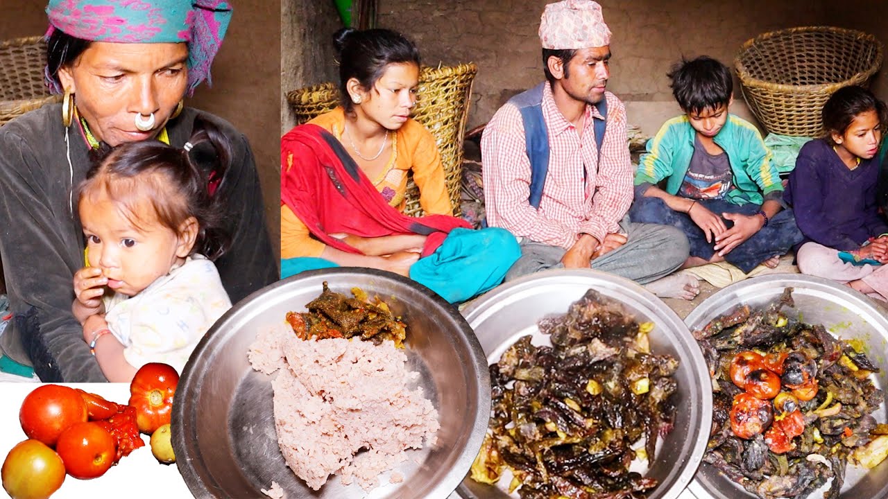 dharme brother's wife cooks buff dry fry curry and Rice || Rural Nepal ...
