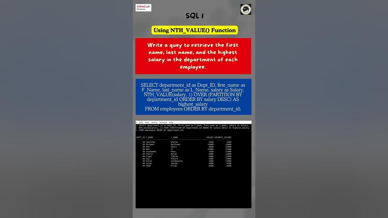 Sql1 🎓 Query Using Analytic Function Nthvalue 🐣 Oracle Sql Youtube