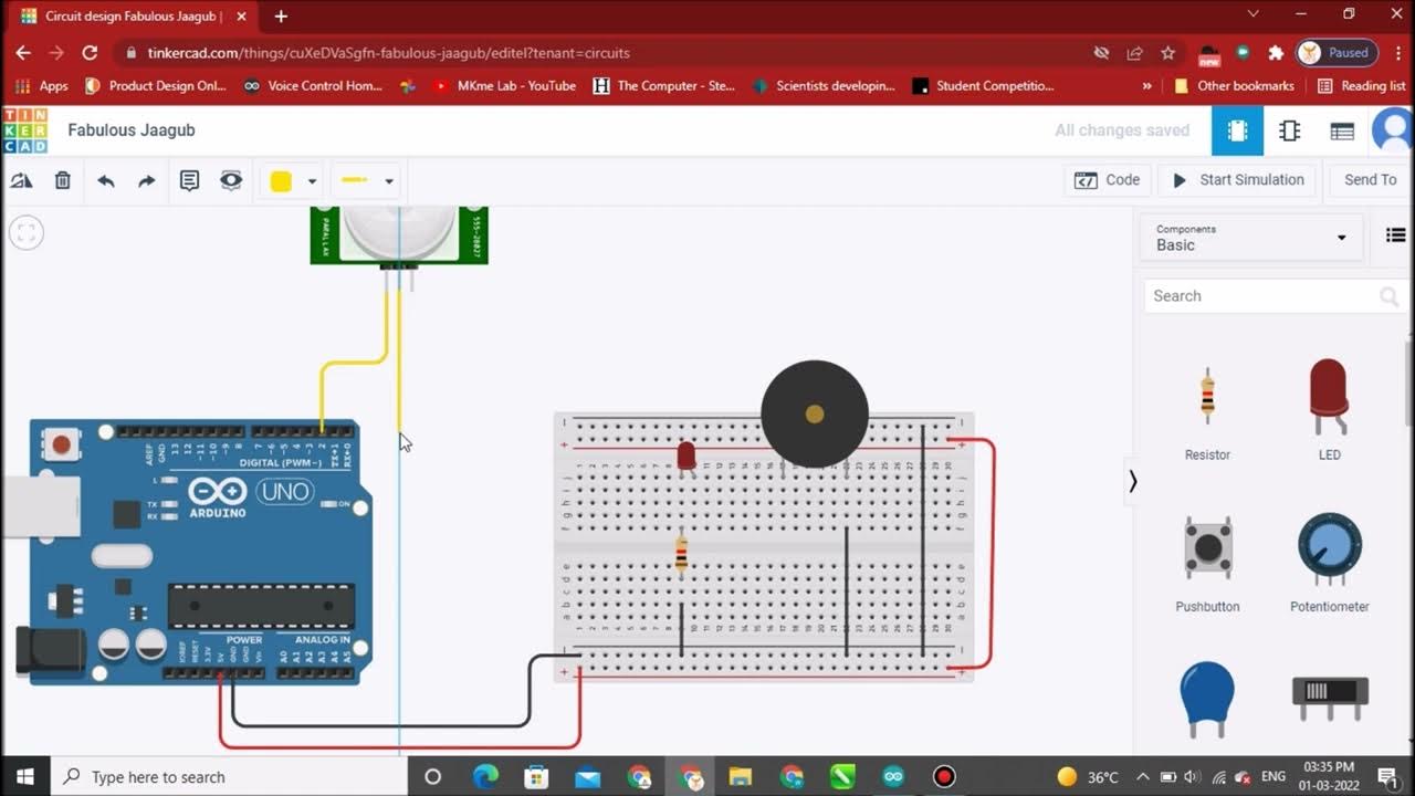 Arduino Uno with PIR Sensor, LED and Buzzer Simulation Using Tinkercad ...