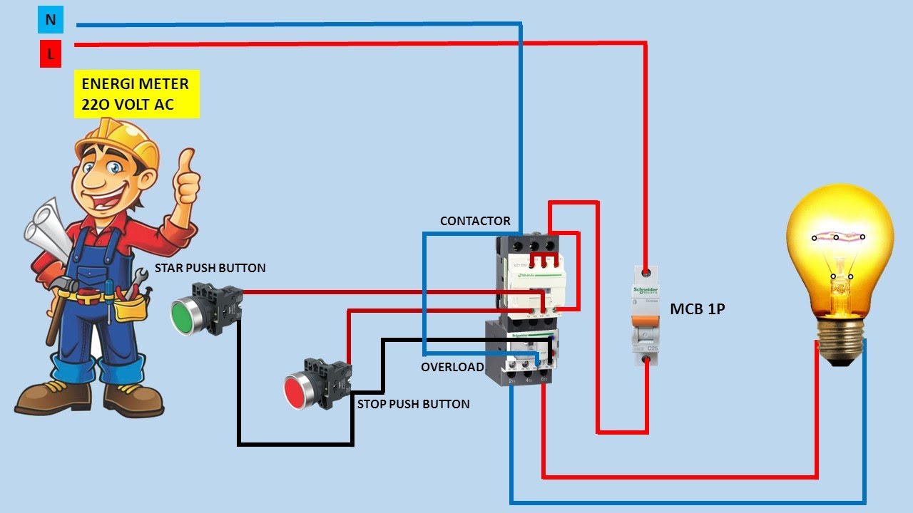 contactor self holding with push button |start stop button | on off ...