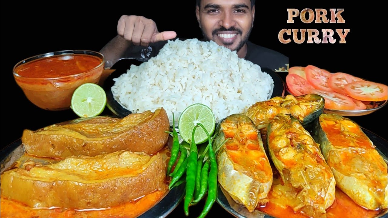 Eating Fatty Fish Curry, Spicy Pork Belly Curry with Rice | - YouTube