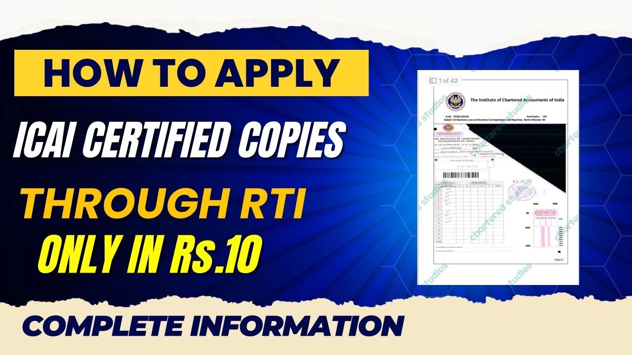 How to APPLY ICAI Certified Copies Through RTI | RTI ICAI CERTIFIED Copies only In RS 10 - YouTube