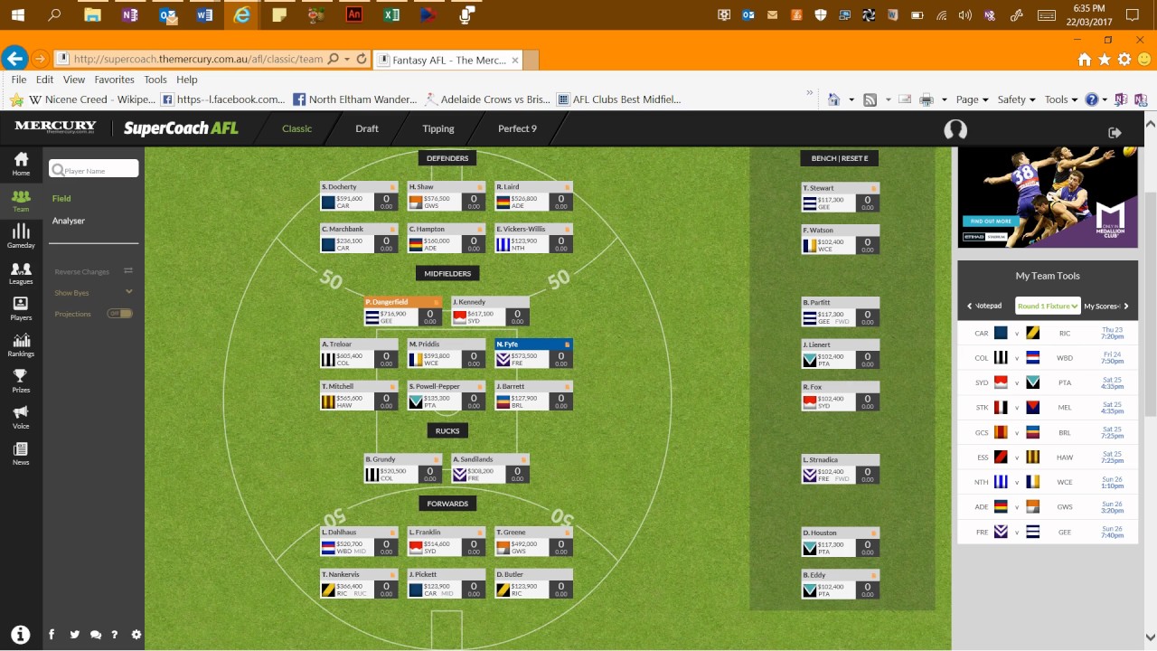 AFL Supercoach UPDATED Round 1 Side - YouTube