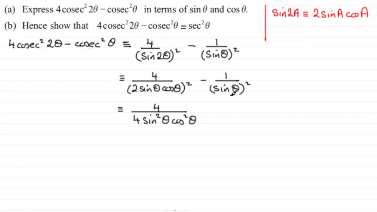 Trig. Identities : C3 Edexcel June 2012 Q5(a)(b) : ExamSolutions Maths ...