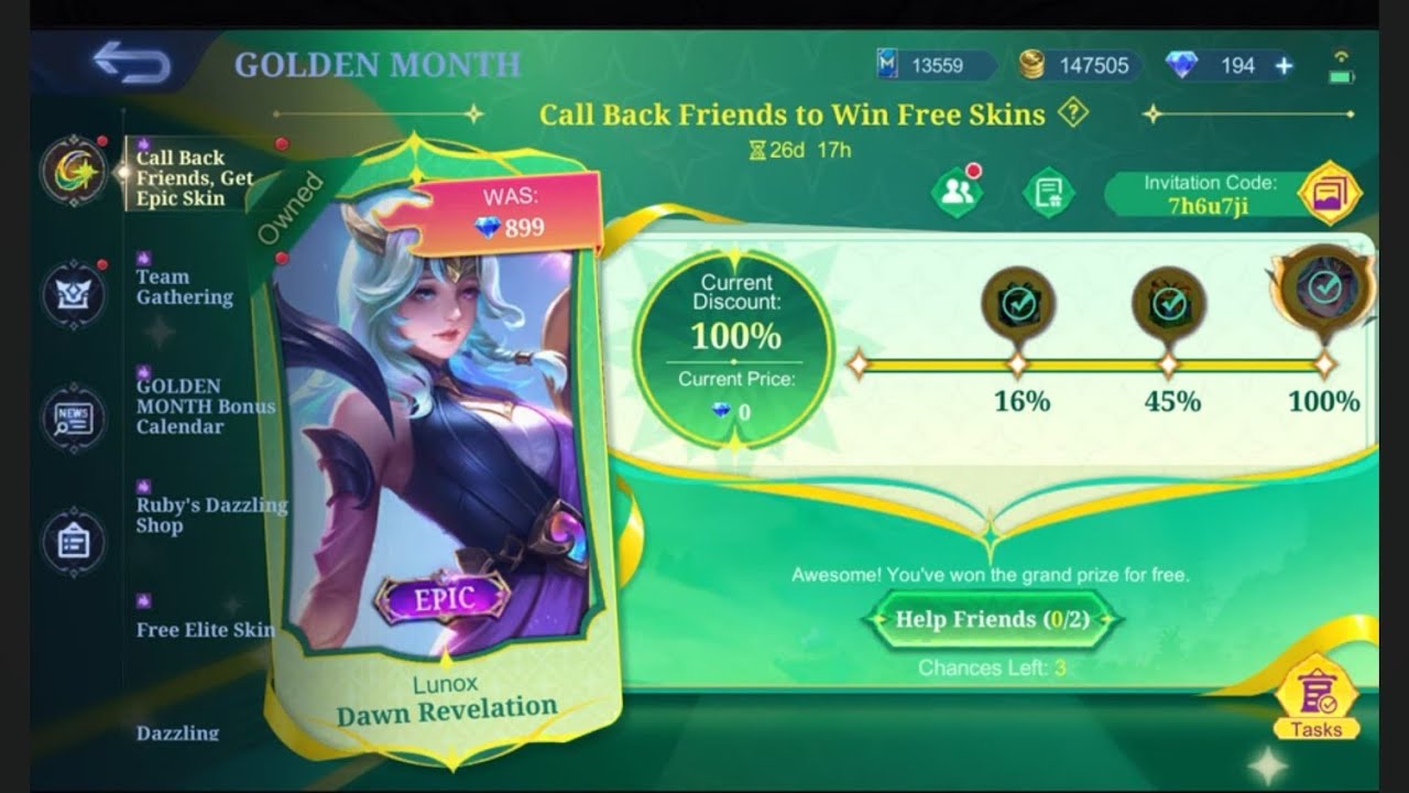 I got free lunox skin from call back friends - YouTube