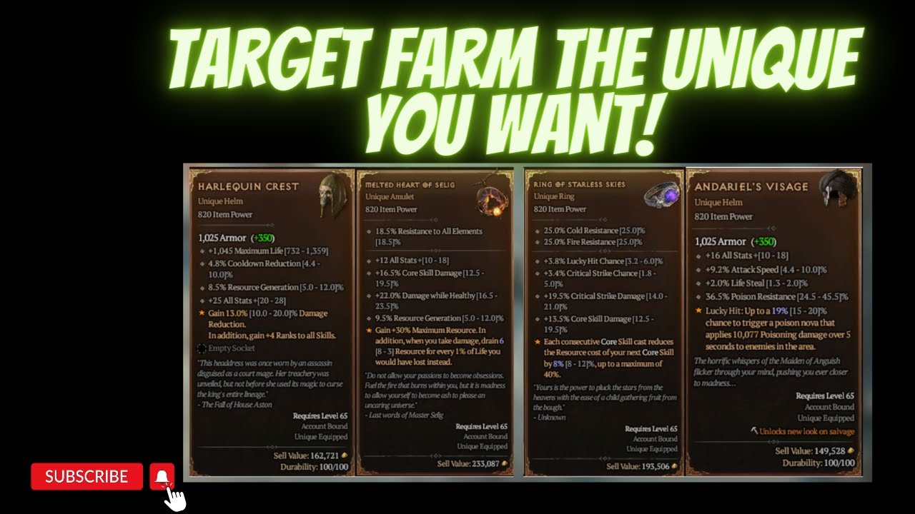 Diablo 4- Target farm the Unique's you want to get! - YouTube
