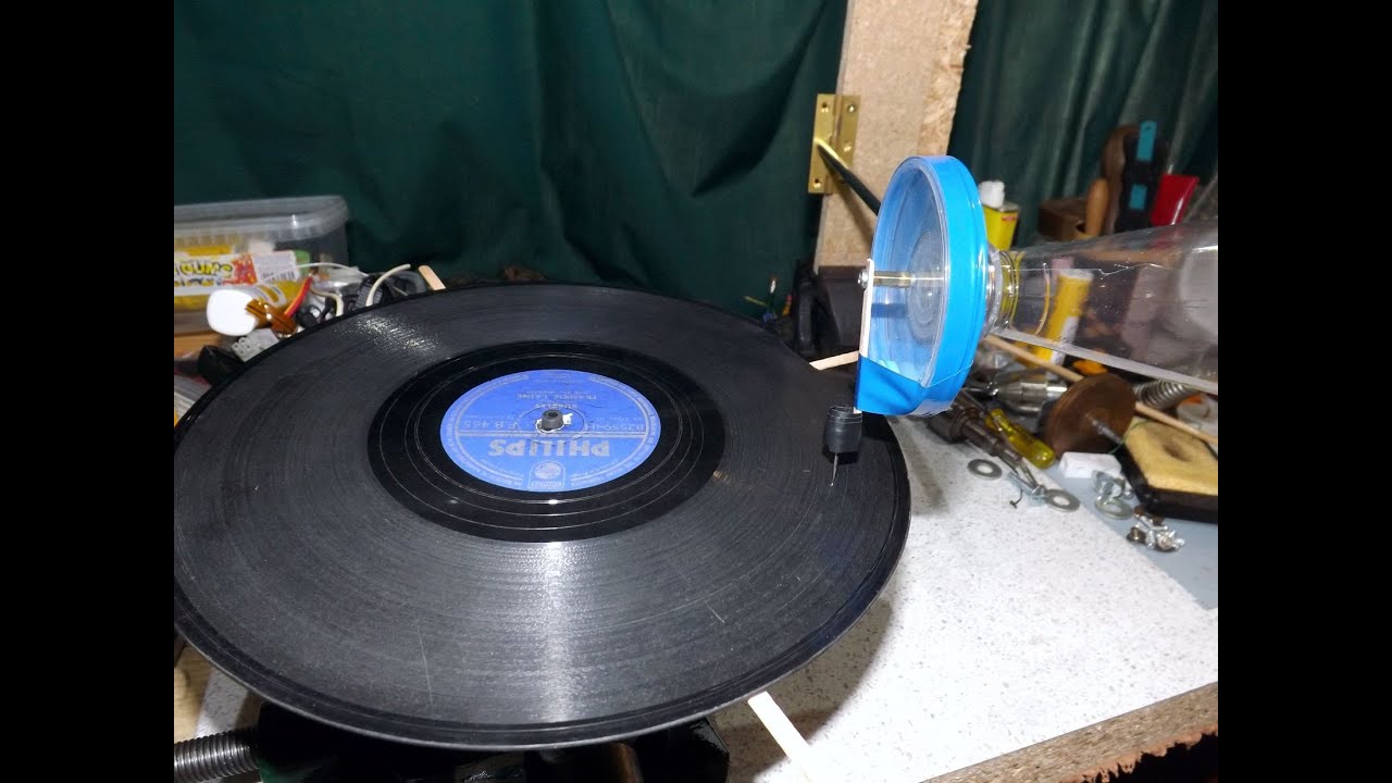 Improved Homemade hand cranked gramophone - YouTube