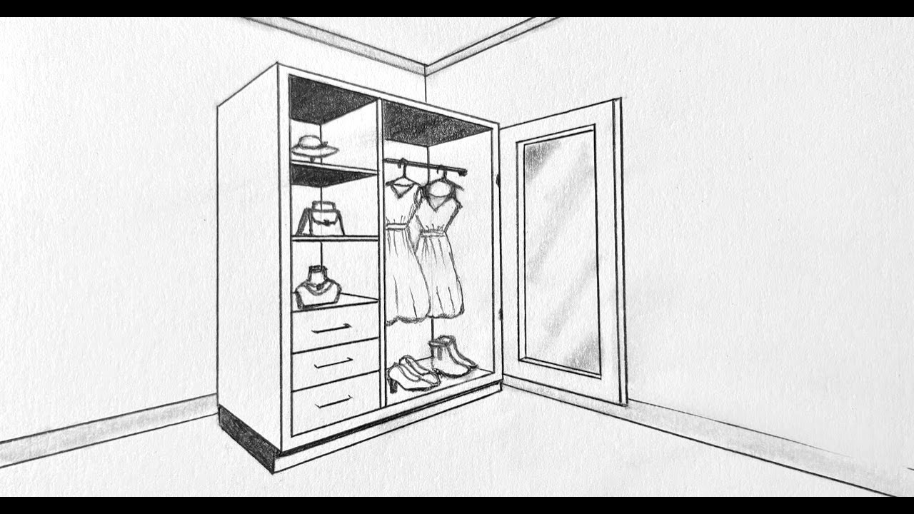 How to draw an open closet using two point perspective - YouTube