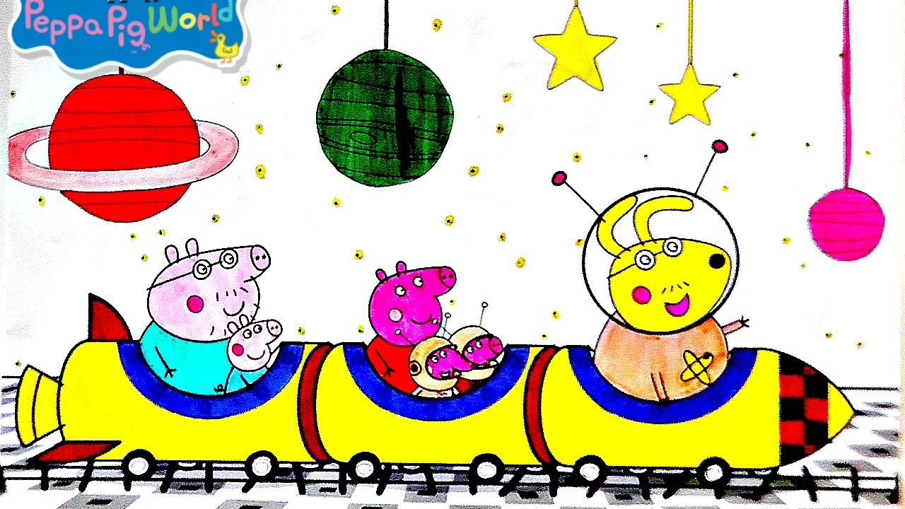 Peppa Pig A Trip to The Moon Coloring Book Fun Art Speed Coloring Video ...