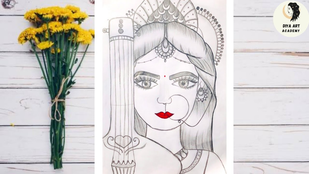 How to draw saraswati mata || Saraswati Puja Special Drawing || Pencil ...