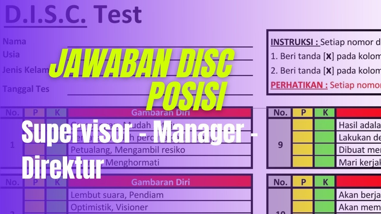 Jawaban Psikotes DISC Posisi Supervisor Manager dan Direktur - YouTube