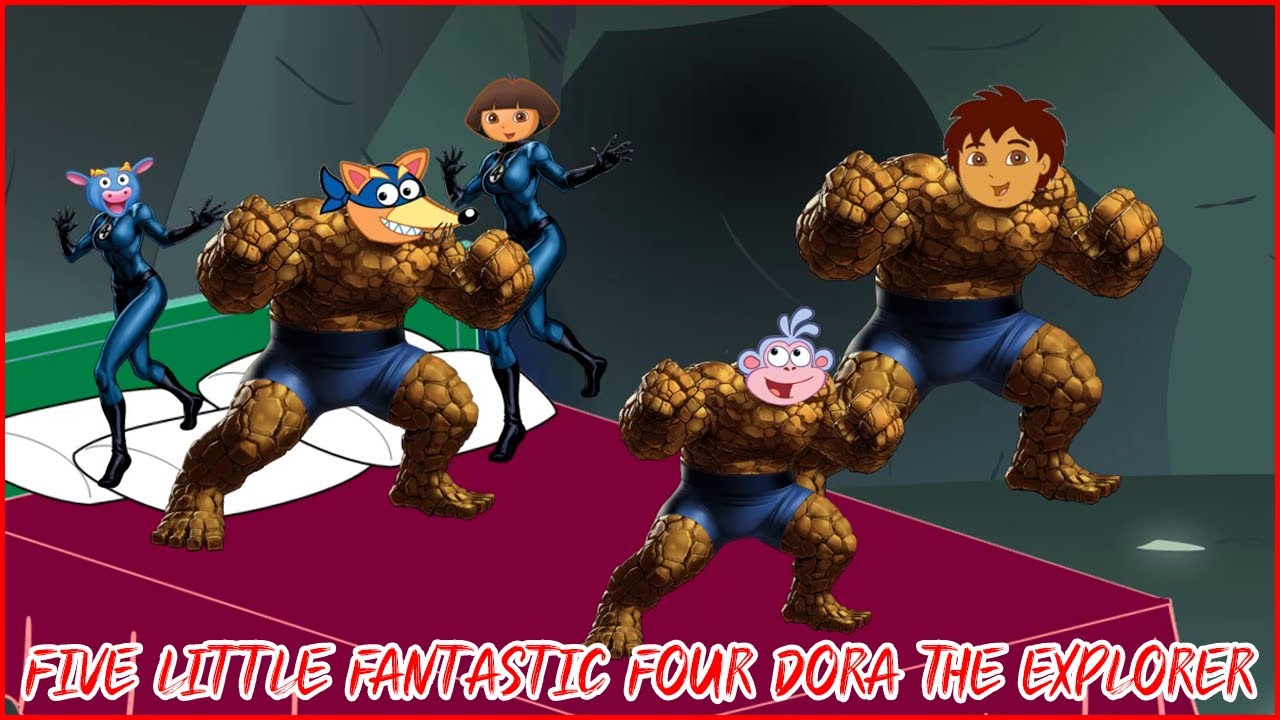 Five Little Fantastic Four Dora The Explorer Jumping on The Bed ...