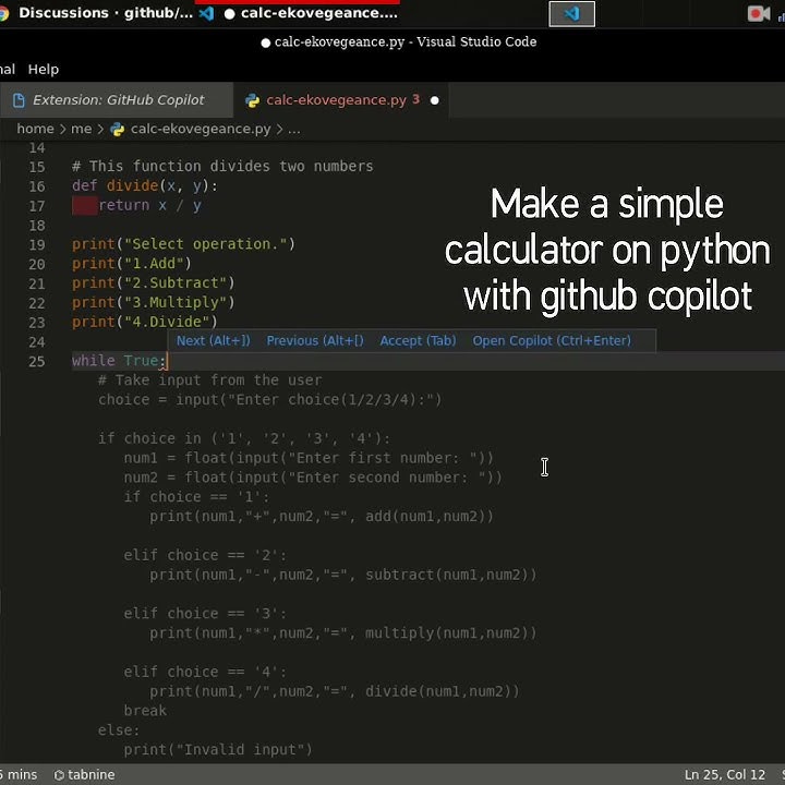 Make a simple calculator on python with github copilot - YouTube