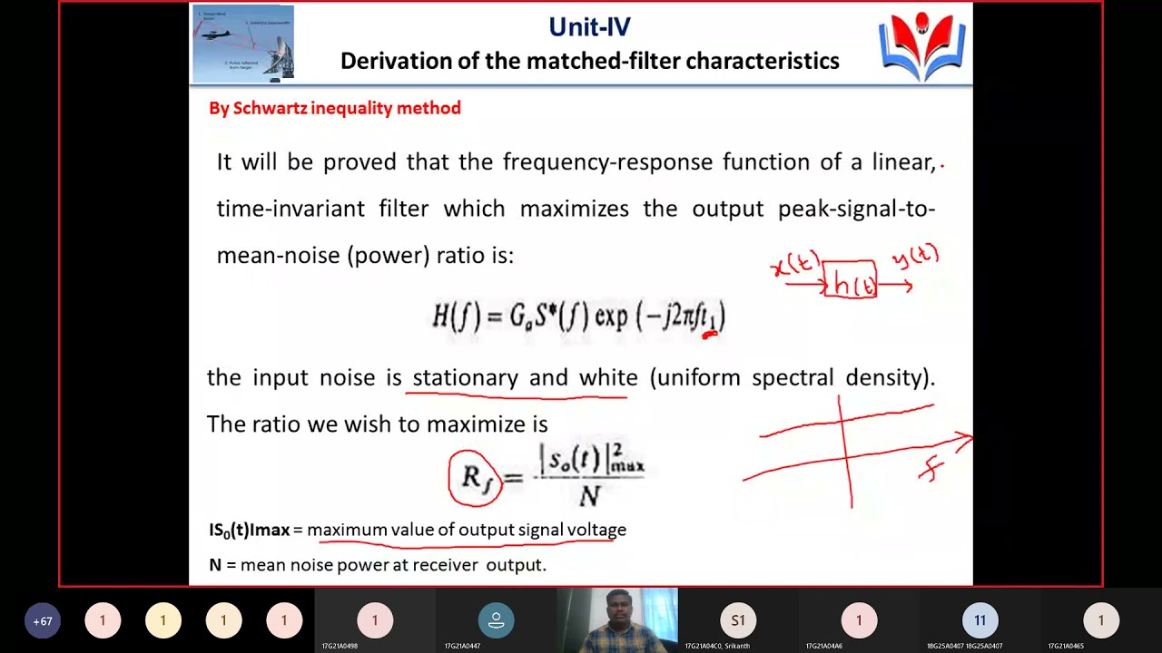 Radar Engineering-Matched Filter Receiver Response Characteristics &Derivation by Mr.Amarendra ...