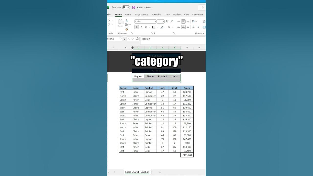 How To Use Dsum Function In Excel Sum Values Based On Multiple Criteria Shorts Youtube 7754