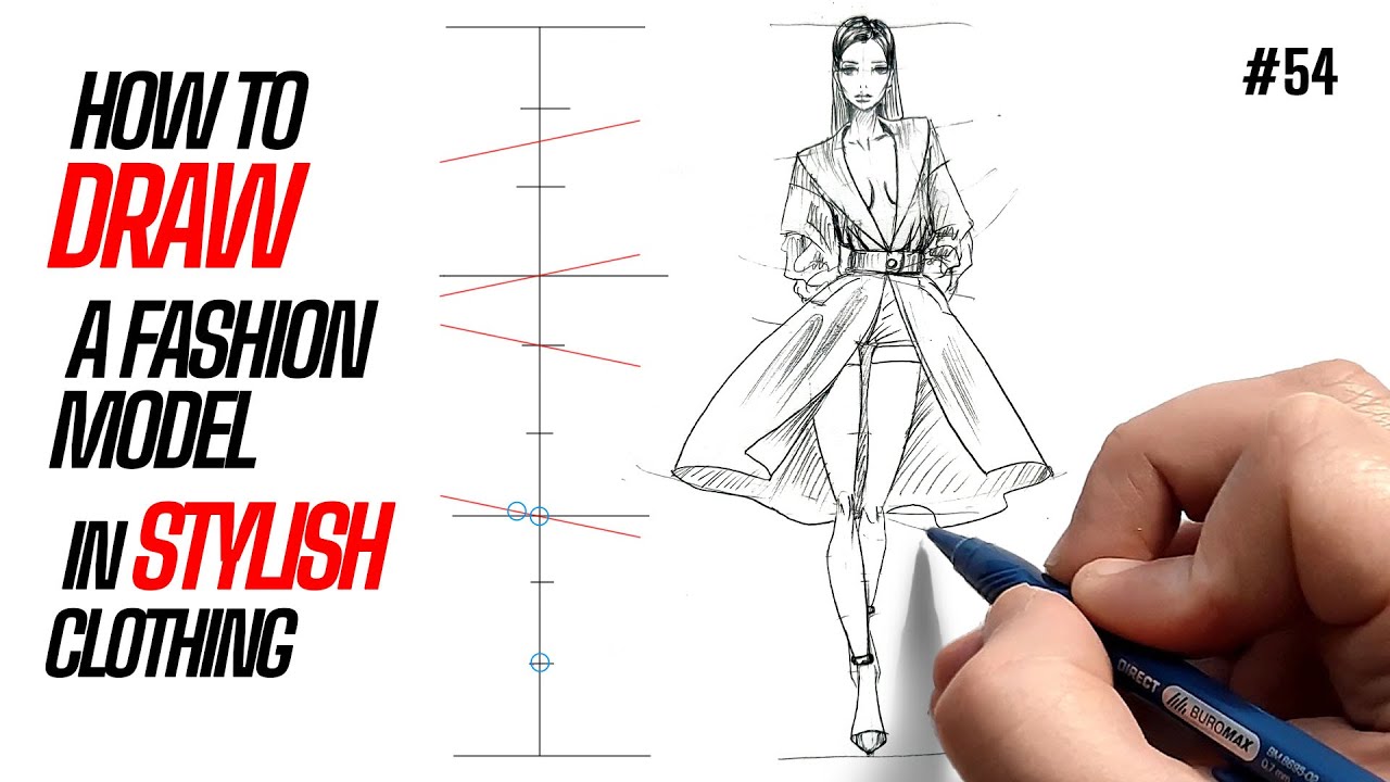 Drawing a Fashion Model in Stylish Clothing: Step-by-Step Tutorial ...