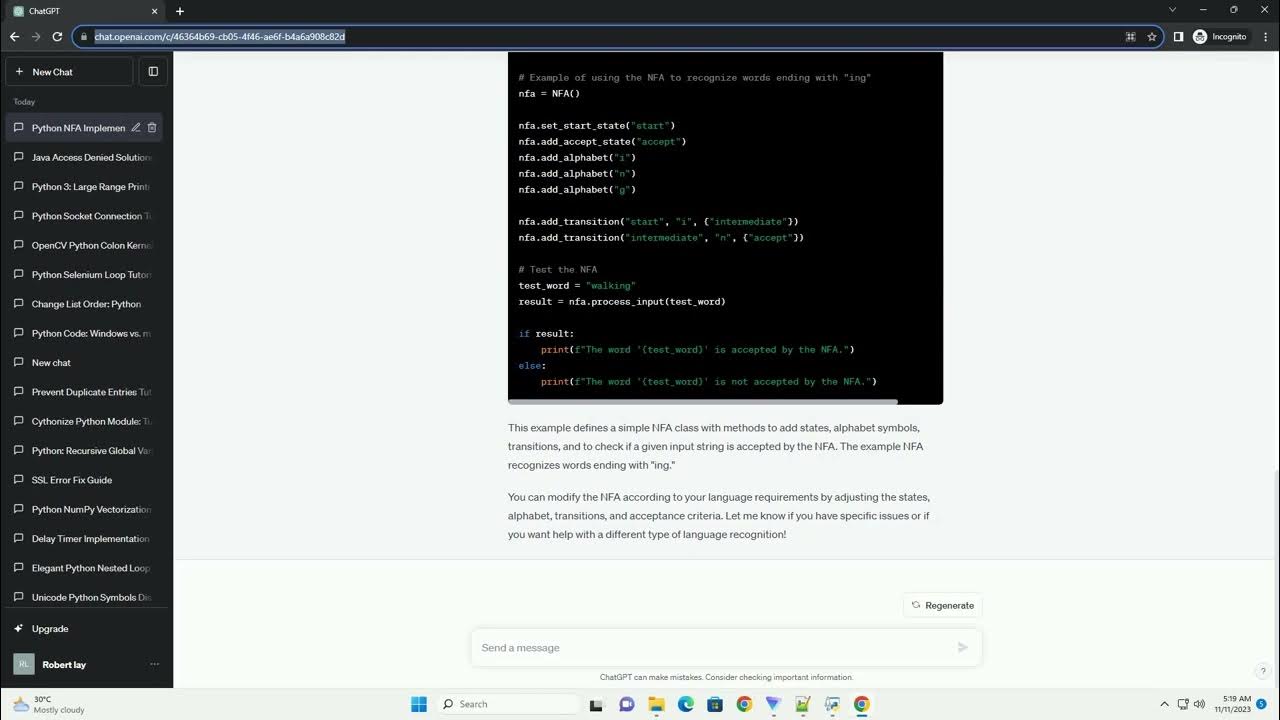 I am trying to implement NFA in Python to recognize words but my code doesn t work - YouTube