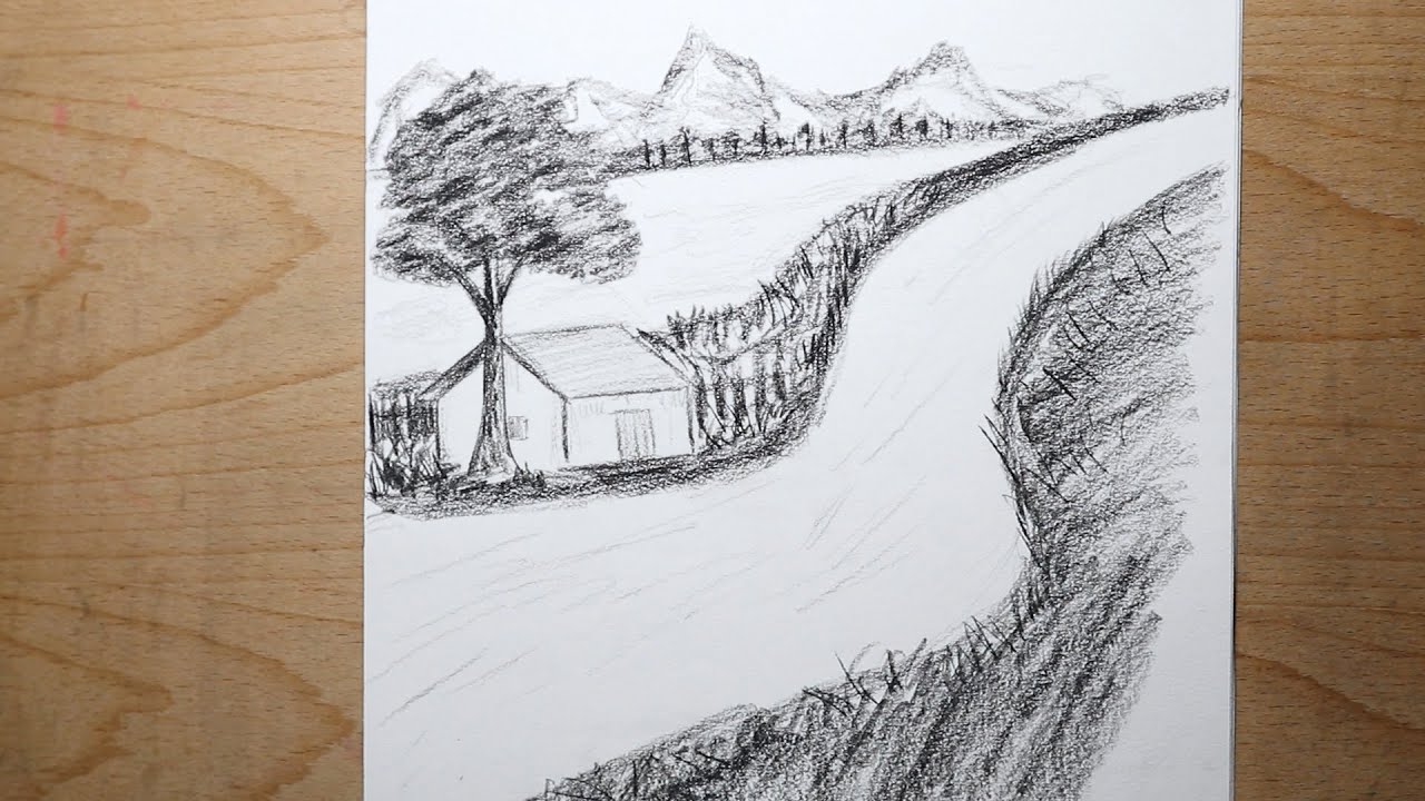 How to draw a rural landscape easy for beginners | easy drawing ...