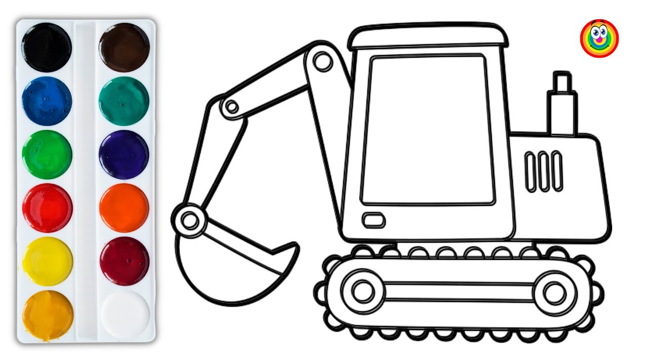 Excavator Drawing, Painting, Coloring for Kids & Toddlers, How to Draw ...