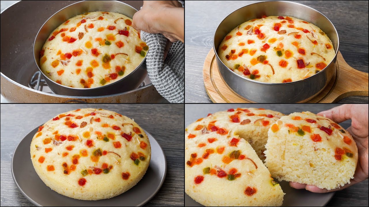 Eggless Steam Suji Cake In Bowl | No Oven | Suji Tutti Frutti Cake ...