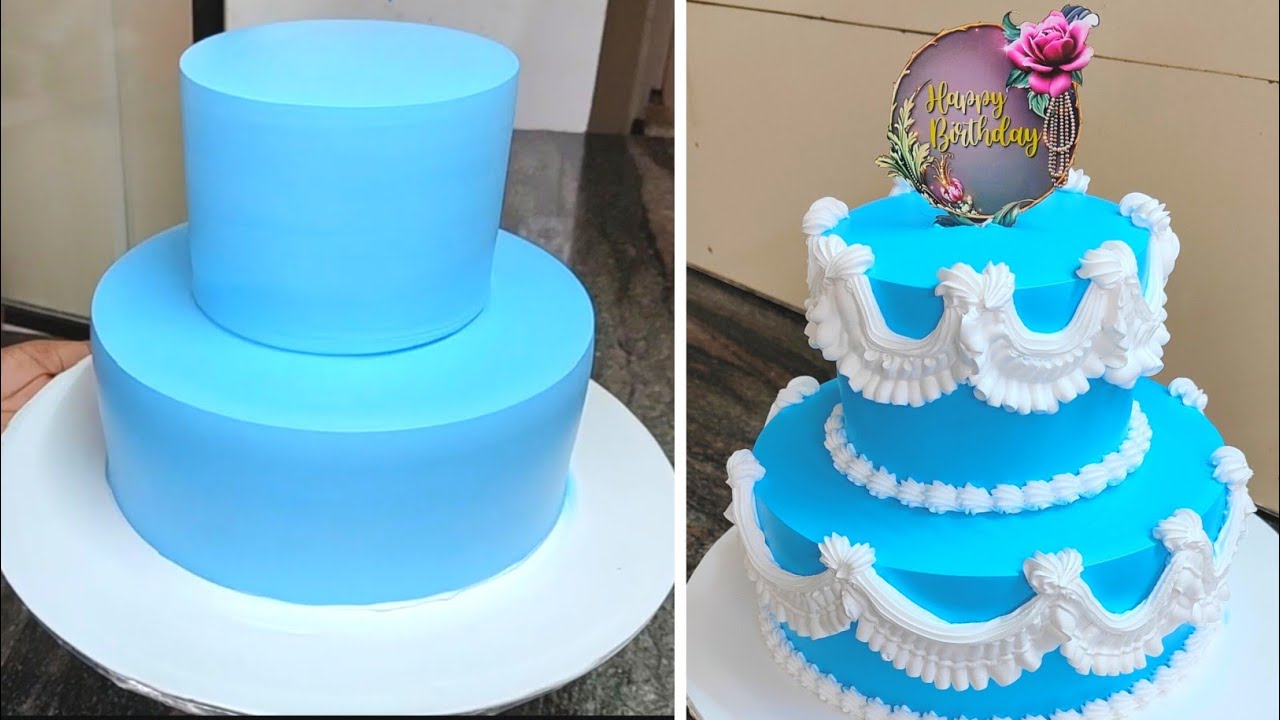 Full Whipped Cream Step Cake Design | Parfect Two Step Cake - YouTube