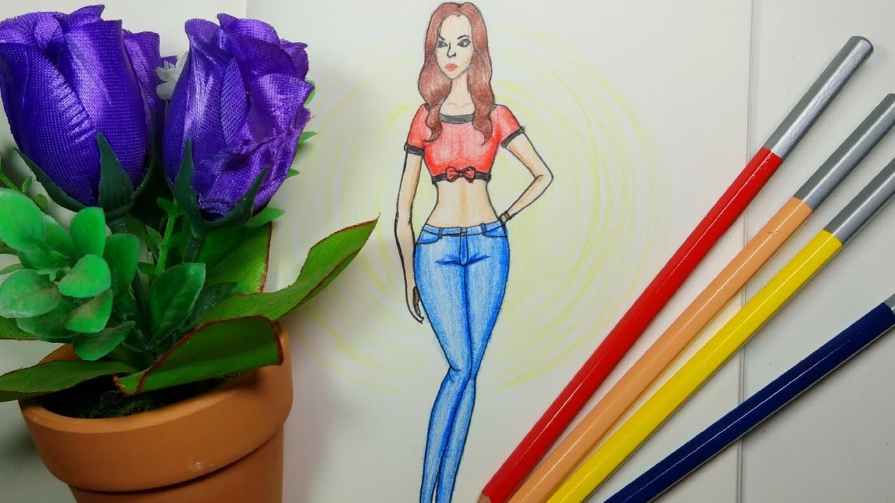 How to Draw a Girl in Blue Jeans / Fashion Illustration วาดรูปแฟชั่น ...