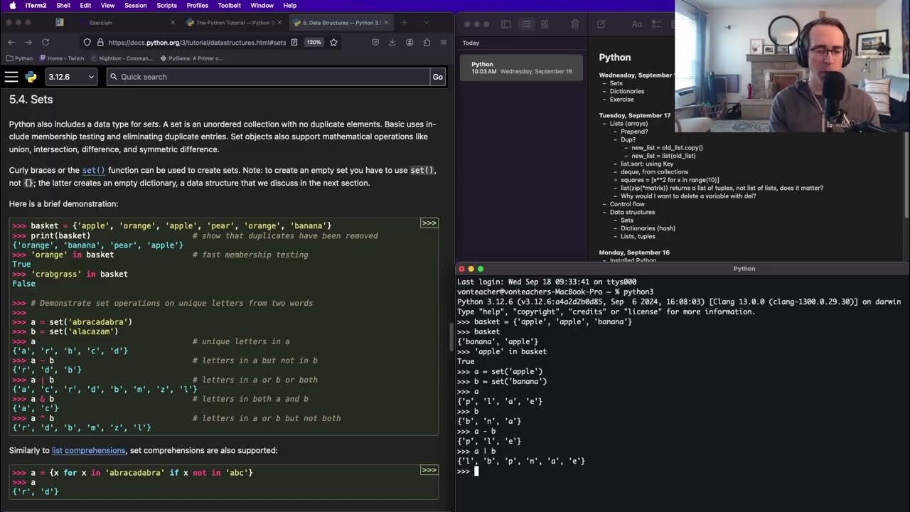 #3 -Learning Python - Data structures: Sets, Dictionaries, etc. - YouTube