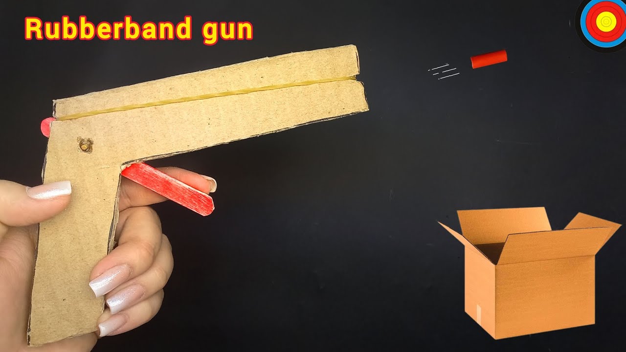 How to make a simple and easy cardboard gun | powerful rubberband gun ...
