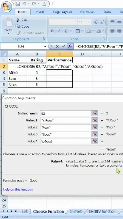 How To Use The Choose Function In Excel | Choose Function Formula - YouTube