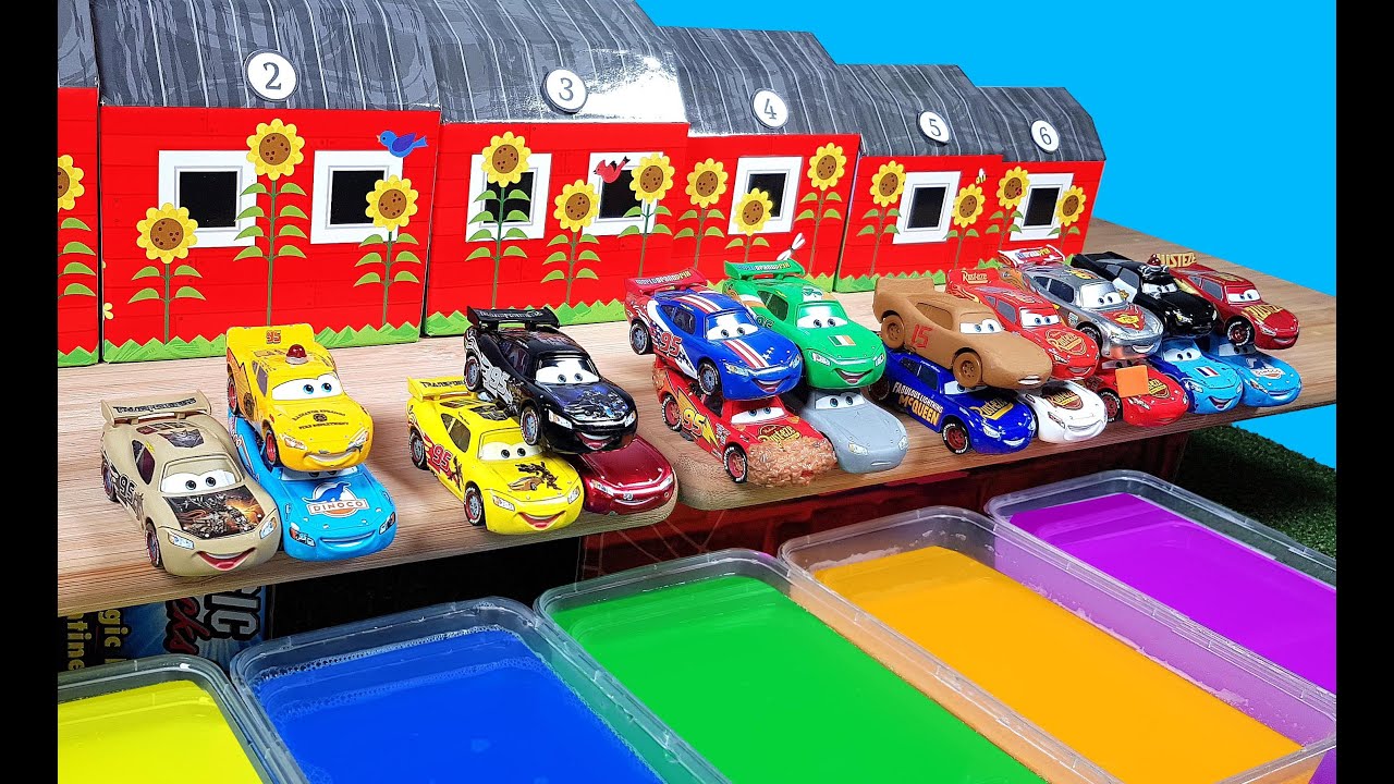 Learn Numbers with Disney Pixar Cars driving out of Garages Lightning ...