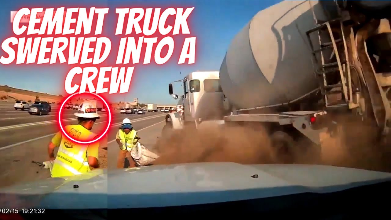Cement truck swerved into a crew - Bad drivers & Driving fails -learn ...